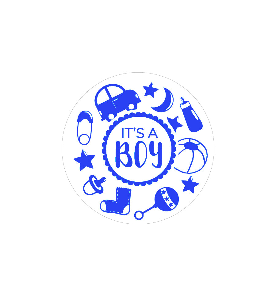 It's A Boy! 4.2cm Clear And Blue Label - NZ Candle Supplies